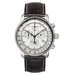 Chronograph Zeppelin "100 Jahre", braun (dunkelbraun, silberfarben), Armbanduhren, Damen, Chronograph, Armbanduhr, Quarzuhr, Herrenuhr, Datum, Stoppfunktion, Made in Germany