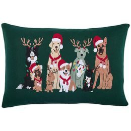 X-Mas Zierkissen, Gr&uuml;n, Textil, Hund, F&uuml;llung: Polyester, 40x60 cm, Wohntextilien, Kissen, Dekokissen
