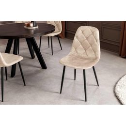 Riess Ambiente Stilvolles 2er-Set St&uuml;hle GLAMM champagner beige Samt schwarze Metallbeine Riess-Ambiente Esszimmerstuhl K&uuml;chenstuhl Modern Retro