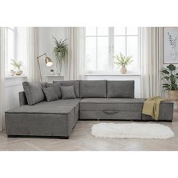 Home Affaire Ecksofa inkl. Bettfunktion, Bettkasten, 3 Zierkissen, Boxspringbett 180x200 cm 100% Polyester