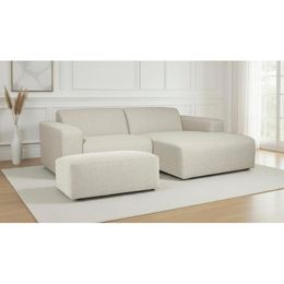 Inosign Ecksofa &raquo;Koa,228cm, L-Form, Modulsofa, Webstoff, Cord, Struktur, Chenille&laquo; Designsofa, Set, Hocker inklusive, weicher Lounge-Sitzkomfort beige