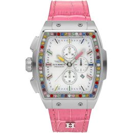 Haemmer Germany Damen Haemmer Germany Chronograph &raquo;TONNEAU&laquo; Quarzuhr, Armbanduhr,Damenuhr,Lederarmband,digital,Datum,Stoppfunktion rosa