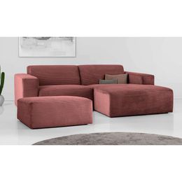 Inosign Ecksofa &raquo;Koa,228cm, L-Form, Modulsofa, Webstoff, Cord, Struktur, Chenille&laquo; Designsofa, Set, Hocker inklusive, weicher Lounge-Sitzkomfort rosa 