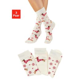 Lascana Damen Lascana Socken Packung, 3 Paar tlg. mit weihnachtlichem Dackelmotiv 39-42
