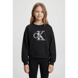 Calvin Klein Jeans Damen Sweatshirt &raquo;FILLED MONOLOGO TERRY CREW NECK&laquo;, f&uuml;r Kinder bis 16 Jahre, mit gro&szlig;em Logo-Druck schwarz 6 (116)