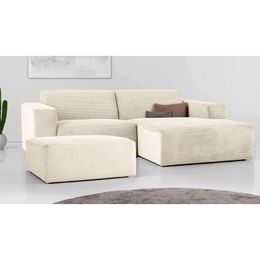 Inosign Ecksofa &raquo;Koa,228cm, L-Form, Modulsofa, Webstoff, Cord, Struktur, Chenille&laquo; Designsofa, Set, Hocker inklusive, weicher Lounge-Sitzkomfort beige