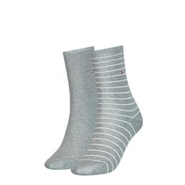 Tommy Hilfiger Damen Socken &raquo;TH WOMEN SOCK 2P SMALL STRIPE&laquo; 2 Paar, 2 Paar tlg. mit schmalem Rippenb&uuml;ndchen, meliert, gestreift grau 39-42
