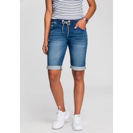 Kangaroos Damen Kangaroos Jogg-Jeansbermudas gerade geschnittenes Bein, elastischer Tunnelzugbund blau 34, N-Gr