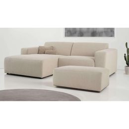 Inosign Ecksofa &raquo;Koa,228cm, L-Form, Modulsofa, Webstoff, Cord, Struktur, Chenille&laquo; Designsofa, Set, Hocker inklusive, weicher Lounge-Sitzkomfort beige