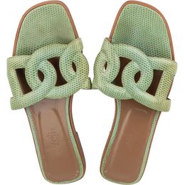 Herm&egrave;s Herm&egrave;s Sandalen - Hermes Green Lizard Leather Omaha Aloha Sandals (3 - Gr. ONE_SIZE - in Gr&uuml;n - f&uuml;r Damen