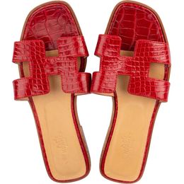 Herm&egrave;s Herm&egrave;s Sandalen - Hermes Rouge Exotic Crocodile Leather Oran Sandals - Gr. ONE_SIZE - in Rot - f&uuml;r Damen