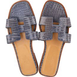 Herm&egrave;s Herm&egrave;s Sandalen - Hermes Bleu Crocodile Oran Sandals (36) - Gr. ONE_SIZE - in Blau - f&uuml;r Damen