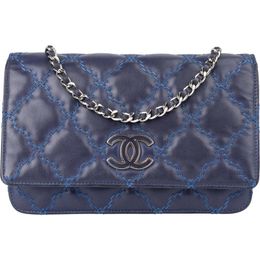 Chanel Crossbody Bags - Chanel Bleu Quilted Stitch Lambskin Wallet On Chai - Gr. unisize - in Blau - f&uuml;r Damen