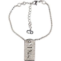 Christian Dior Armband - Christian Dior Crystal Dog Tag Bracelet - Gr. ONE SIZE - in Silber - f&uuml;r Damen