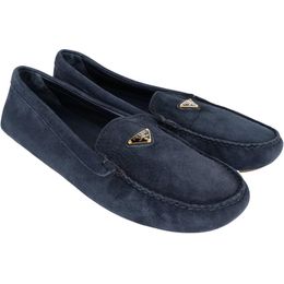 Prada Loafer - Prada Bleu Suede Triangle Mokassins (38) - Gr. ONE_SIZE - in Blau - f&uuml;r Damen