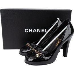 Chanel Hohe Schuhe - Chanel Patent Leather Chain CC Heels (34) - Gr. ONE_SIZE - in Schwarz - f&uuml;r Damen
