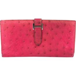 Herm&egrave;s Herm&egrave;s Portemonnaie - Hermes Pink Ostrich Bearn Soufflet Bifold Wallet - Gr. unisize - in Gold - f&uuml;r Damen