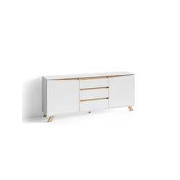 ByLiving Sideboard VALENTIN in Wei&szlig;/Eiche-Optik - (B) 180 x (H) 76 x (T) 38 cm | Gr.: onesize