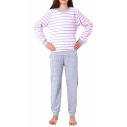 Normann Frottee Pyjama langarm B&uuml;ndchen Schlafanzug Herz - 55938 in rosa | Gr.: 134/140