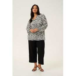 Kaffe curve Langarm-Bluse KCellena Regular fit in Black/White Leaf Print | Gr.: 52