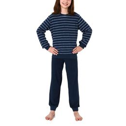 Normann Frottee Pyjama langarm Schlafanzug B&uuml;ndchen Streifen - 70510 in navy | Gr.: 146/152