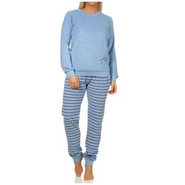 Normann Frottee Pyjama langarm Schlafanzug B&uuml;ndchen Hose gestreift - 70504 in hellblau | Gr.: 146/152