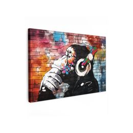 MuchoWow Leinwand bilder Kopfh&ouml;rer-Affe (BxH) | Gr.: 30 x 20 cm