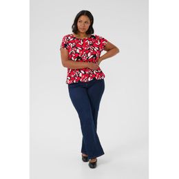 Kaffe curve Kurzarm-Bluse KCami Loose fit in True Red/Pink Graphic Flower | Gr.: 46