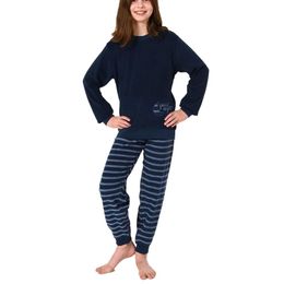 Normann Frottee Pyjama langarm Schlafanzug B&uuml;ndchen Hose gestreift - 70499 in navy | Gr.: 170/176