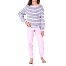 Normann Frottee Pyjama langarm B&uuml;ndchen Schlafanzug Herz - 55937 in grau | Gr.: 122/128