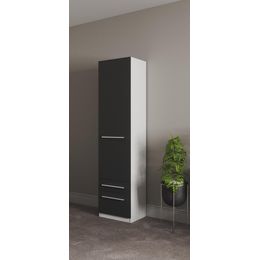 Kleiderschrank Priess "Schrank Garderobe W&auml;scheschrank Barcelona in 5 Breiten", schwarz (schwarz, wei&szlig;), B:48cm H:193cm T:36cm, Holzwerkstoff, Schr&auml;nke, Kleiderschrank, viel Stauraum, ger&auml;umige Schubk&auml;sten, mit Spiegel, MADE IN GERMANY