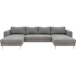 Wohnlandschaft Trendmanufaktur, B:305cm H:81cm T:161cmbetongrau, Sofas, "Amazing, wahlw. mit Schlaffunktion & Bettkasten, Fu&szlig; Buche lackiert", Sofa