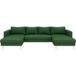 Wohnlandschaft Trendmanufaktur, B:305cm H:81cm T:161cmdunkelgr&uuml;n, Sofas, "Amazing, wahlw. mit Schlaffunktion & Bettkasten, Fu&szlig; Buche lackiert", Sofa
