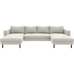 Wohnlandschaft Trendmanufaktur, B:305cm H:81cm T:161cmwollwei&szlig;, Sofas, "Amazing II, wahlw. mit Schlaffunktion & Bettkasten, Fu&szlig; schwarz", Sofa in