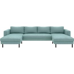 Wohnlandschaft Trendmanufaktur "Amazing II, wahlw. mit Schlaffunktion & Bettkasten, Fu&szlig; schwarz", mint, B:305cm H:81cm T:161cm, Sofas, Wohnlandschaft, Sofa in U-Form, in Cord, Struktur LEO o. Struktur LINO, Breite 305 cm