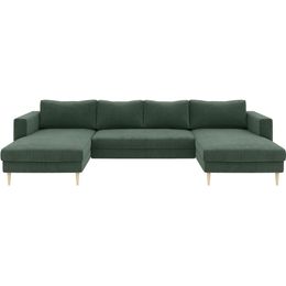 Wohnlandschaft Trendmanufaktur, B:305cm H:81cm T:161cmdunkelgr&uuml;n, Sofas, "Amazing, wahlw. mit Schlaffunktion & Bettkasten, Fu&szlig; Buche lackiert", Sofa