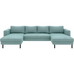 Wohnlandschaft Trendmanufaktur "Amazing II, wahlw. mit Schlaffunktion & Bettkasten, Fu&szlig; schwarz", mint, B:305cm H:81cm T:161cm, Sofas, Wohnlandschaft, Sofa in U-Form, in Cord, Struktur LEO o. Struktur LINO, Breite 305 cm
