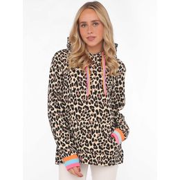 Hoodie Zwillingsherz "Leo Allover Neon Kante", Damen, Gr. L, beige, Sweatware, Obermaterial: 50% Baumwolle, 50% Polyester, gemustert, kontrastfarbene Details, mehrfarbig, regular fit normal, hoch geschlossener Ausschnitt, angesetztes B&uuml;ndchen, Sweatshirts Hoodie, mit Animal-Design und kontrastfarbigen &Auml;rmelb&uuml;ndchen