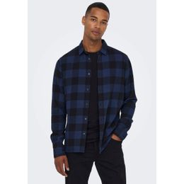 Only & Sons Karohemd ONLY & SONS "GUDMUND LS CHECKED SHIRT", Herren, Gr. S (46/48), N-Gr, blau (navy, kariert), Web, Obermaterial: 100% Baumwolle, kariert, schmal, Hemden Karohemd