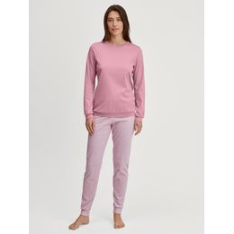 Schlafanzug Calida "Striped Dreams", Damen, Gr. S (40/42), lila (lilas), Interlock, Obermaterial: 100% Baumwolle, bequem lang, Rundhals, angesetztes B&uuml;ndchen, Homewear-Sets Schlafanzug, Rundhalsausschnitt, Interlock-Qualit&auml;t, w&auml;rmend, lange &Auml;rmel