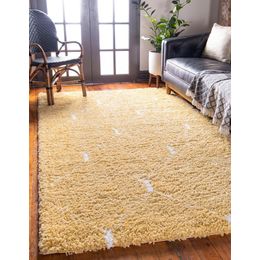 Hochflor-Teppich "Temara Shag, LAGERR&Auml;UMUNG", gelb (gelb, elfenbeinfarben), B:152cm H:51mm L:244cm, Polypropylen (PP), MyFlair M&Ouml;BEL & ACCESSOIRES, Teppiche, gewebt, Rauten Design, weich & kuschelig