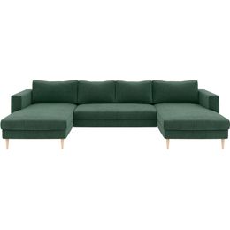 Wohnlandschaft Trendmanufaktur, B:305cm H:81cm T:161cmdunkelgr&uuml;n, Sofas, "Amazing, wahlw. mit Schlaffunktion & Bettkasten, Fu&szlig; Buche lackiert", Sofa