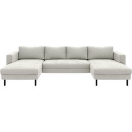 Wohnlandschaft Trendmanufaktur, B:305cm H:81cm T:161cmwollwei&szlig;, Sofas, "Amazing II, wahlw. mit Schlaffunktion & Bettkasten, Fu&szlig; schwarz", Sofa in