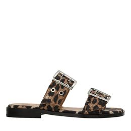Ganni Sandalen - Feminine Buckle Two Strap Sandal Denim Print - Gr. 36 (EU) - in Braun - f&uuml;r Damen