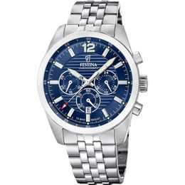 Festina Damen Chronograph "Timeless Chronograph"silberfarben, blau, Armbanduhren, Quarzuhr, Armbanduhr, Herrenuhr, Edelstahlarmband, analog, Tag