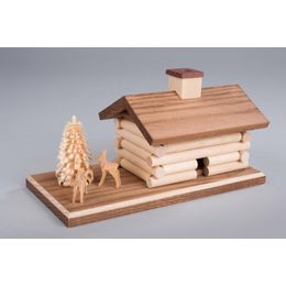 Albin Preissler R&auml;ucherhaus "Blockh&uuml;tte mit Schornstein, Handwerkskunst aus dem Erzgebirge", H:8,5cm L:17cm T:7,5cm, beige, R&auml;ucherdeko,
