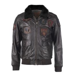 Top Gun Herren Lederjacke "TGJ1001", braun, Gr. M, Obermaterial: 100% Leder, Lamm / Futter: 100% Viskose / Wattierung: 100% Polyester / Kragen: