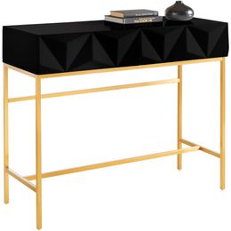 Sideboard LEONIQUE, B:110cm H:85cm T:50cm, schwarz, Sideboards, "Minfi, TOPSELLER, OTTOs Choice", in 3D-Optik, Konsolentisch mit goldfarbenem