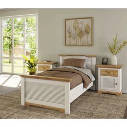 Bett OTTO HOME, B:105cm H:85cm L:206cm, wei&szlig;, Betten, "Rauna, Landhausstil, edles Design mit Lamellen und Kassetten, 2 Farben", FSC zertifiziertes