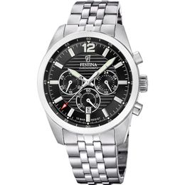 Festina Damen Chronograph "Timeless Chronograph"silberfarben, schwarz, Armbanduhren, Quarzuhr, Armbanduhr, Herrenuhr, Edelstahlarmband, analog, Tag